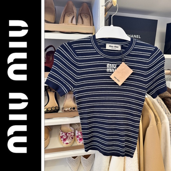 Miu Miu | Tops | Miu Miu Navy And White Striped Knit Top | Poshmark